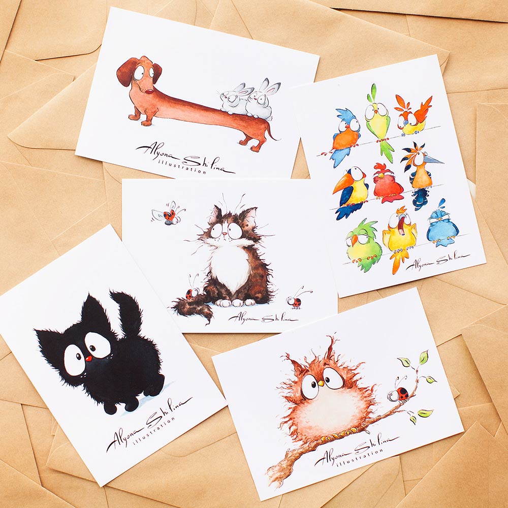 Funny and cute postcards by Alyona Shilina